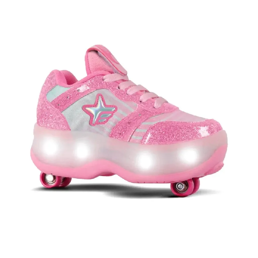 Zapatillas Footy Roll Coll con Ruedas+Luz Led - ROSA/VERDE AGUA | Vaypol